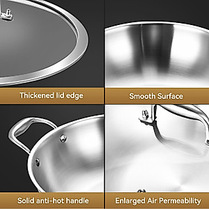 LOLYKITCH 12 Inch Tri-Ply Stainless Steel Wok Pan with Lid,5 QT Deep Stir-Fry Pan,Jumbo Cooker,Induction Cooking Pan,Heavy Duty,Dishwasher and Oven Safe.