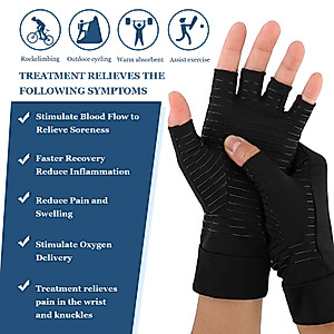 COMNICO 1 Pair Compression Arthritis Gloves Breathable Fingerless Compression Gloves Copper Infused Non-slip Gloves for Women Men Relieve Hand Pain Rheumatoid Pains (L)