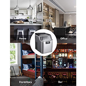 COOLHOME Ice Maker with Self Cleaning, 45Lbs/24H Ice Cube Makers,Stainless Steel Ice Makers Countertop,Tabletop Ice Maker Machine with a Scoop,Perfect for Home Kitchen Office Bar