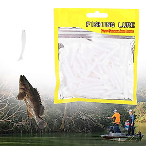 50PCS Fishing Lures, Fishing Soft Lures Artificial Fishing Lure Kits Soft Plastic Fishing Lures for Saltwater and Freshwater with Tackle Box(White)