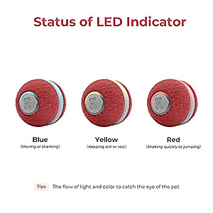 Cheerble Smart Interactive Cat Toy, Automatic Moving Bouncing Rolling Ball for Indoor Cat Kitten, Peppy Pet Ball with Lights and Bell, Red