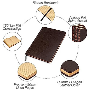 Samsill Vintage Hardcover Notebook, 200 Lined Notebook Pages, Brown, 7.5 x 10 Inch