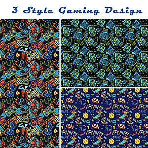 BOLIANNE Gaming Birthday Wrapping Paper for Boys Girls Kids with Cut Lines, 6 Large Sheets Video Game Gift Wrap for Game Lover, 27 x 37 Inches, High Gloss