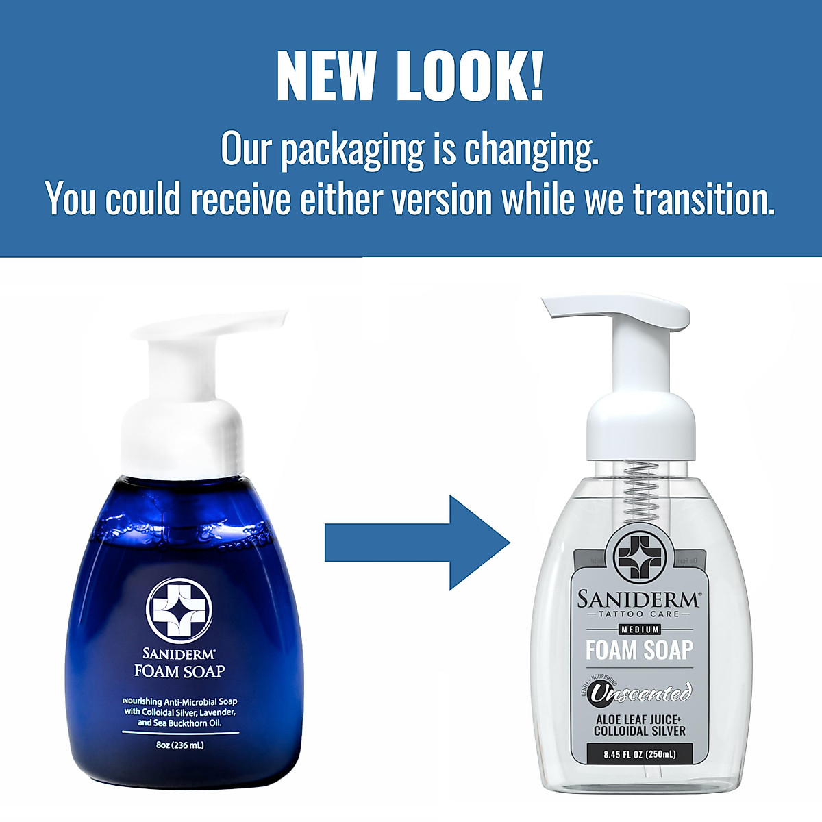 Saniderm Foaming Tattoo Soap (8.45oz Home Size) – Gentle Soap for Tattooed Skin, Infused with Antimicrobial Colloidal Silver, Aloe Vera, and Nourishing Sea Buckthorn Oil