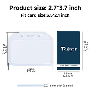 Teskyer 2 Pack Heavy Duty Retractable Badge Holders with Carabiner Reel Clip and Extra Thick Clear Name Tag ID Card Holders, Horizontal