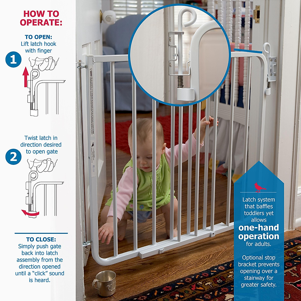 Cardinal Gates MG15 Auto-Lock Baby Gate - Adjustable Indoor Dog Gate - Aluminum Safety Gate for Kids & Pets - 26.5 to 40.5 Inches Wide - White