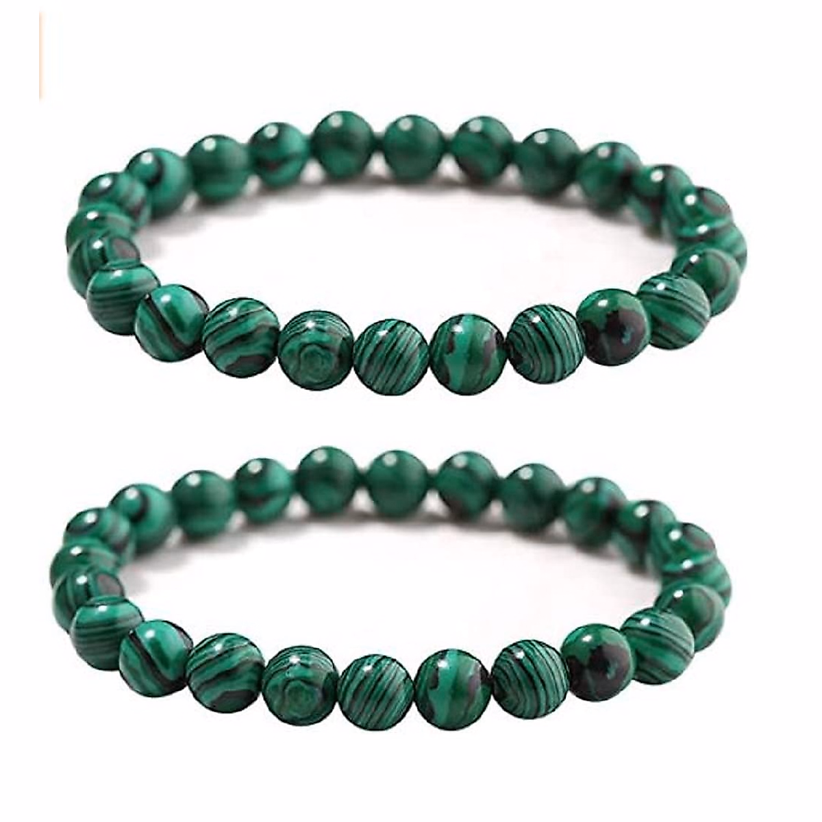 COLORFUL BLING Natural Malachite Bracelet Set, Handmade Gemstone Beaded Stretch Bracelets for Women Men Yoga Bracelet Natural Stone Crystal Beads Bracelets