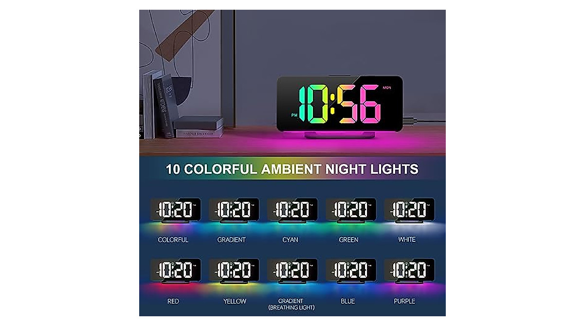 Color Changing Digital Alarm Clock with USB Charging