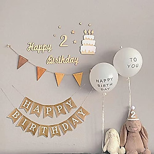 Burlap Happy Birthday Banner Reusable Hessian Sign Banner for Birthday Party Decorations, White letter