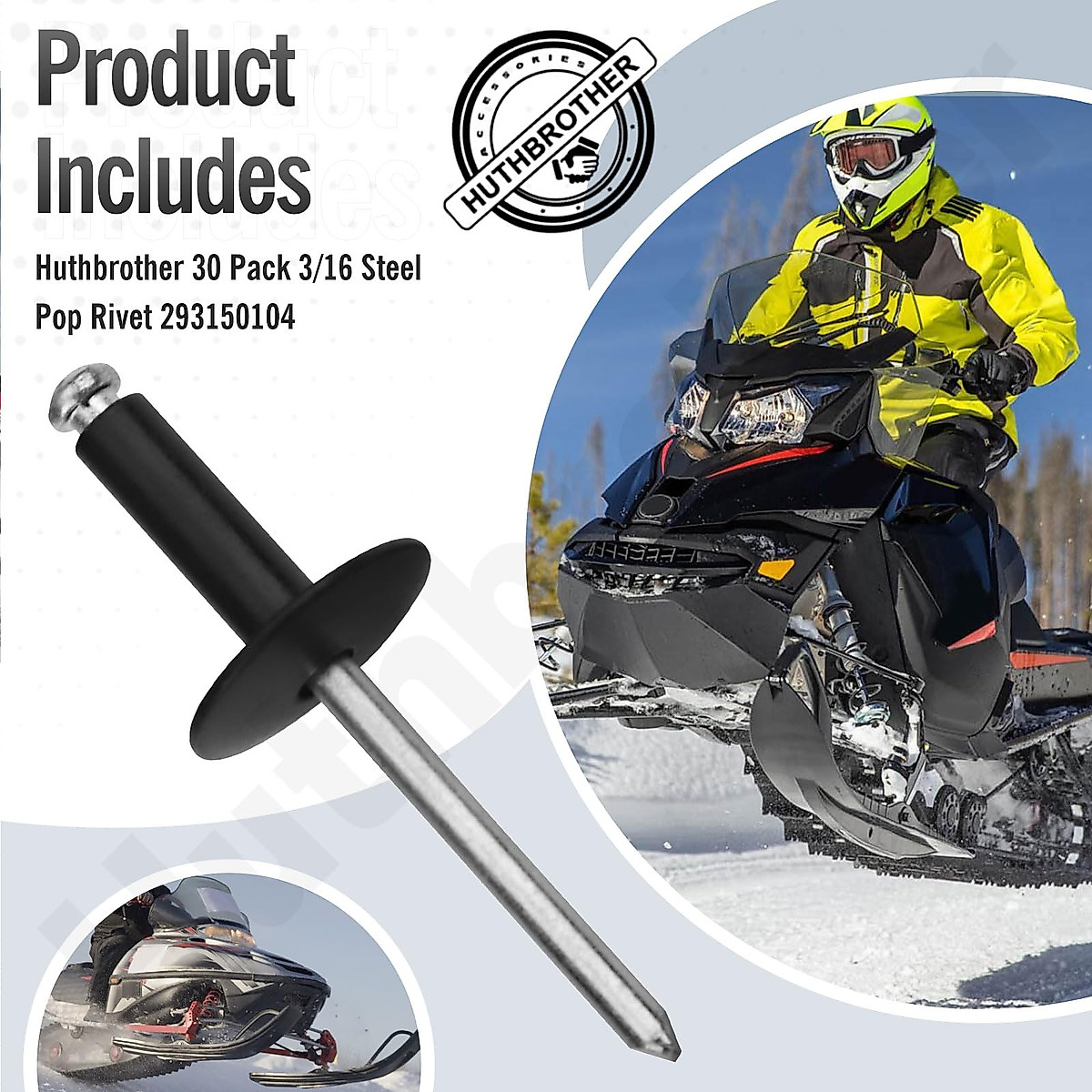 Huthbrother (70-Pack) 3/16 Steel Pop Rivet 293150104, Compatible with Ski-Doo/Sea-Doo/Can-Am 390409600 390907700