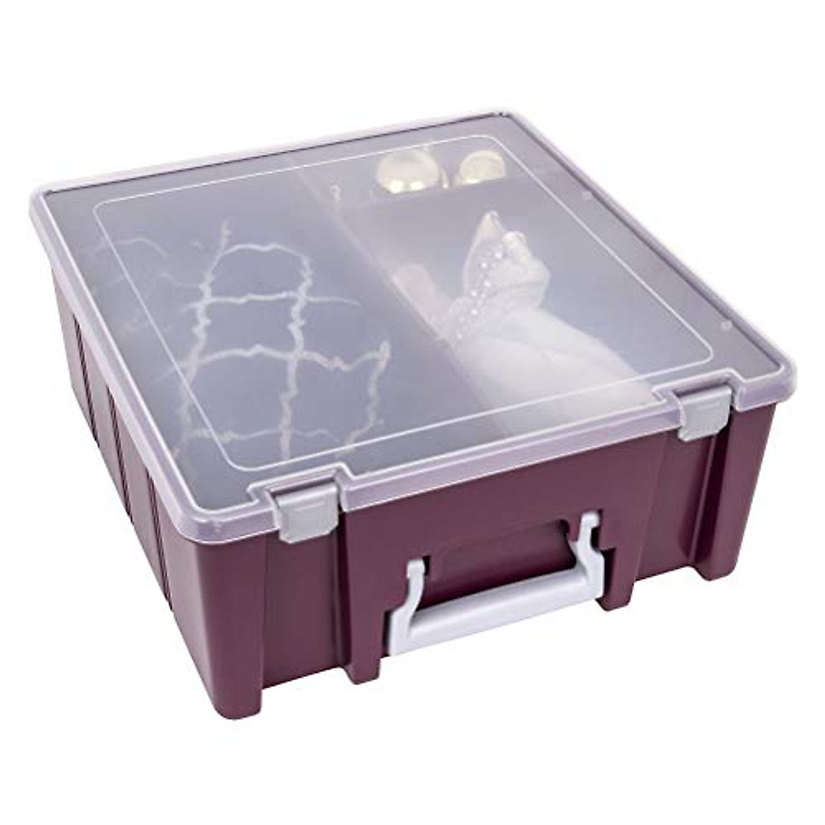 AB Designs 6990ABP Super Satchel Double Deep with Removable Dividers, Stackable Home Storage Organization Container, Plum