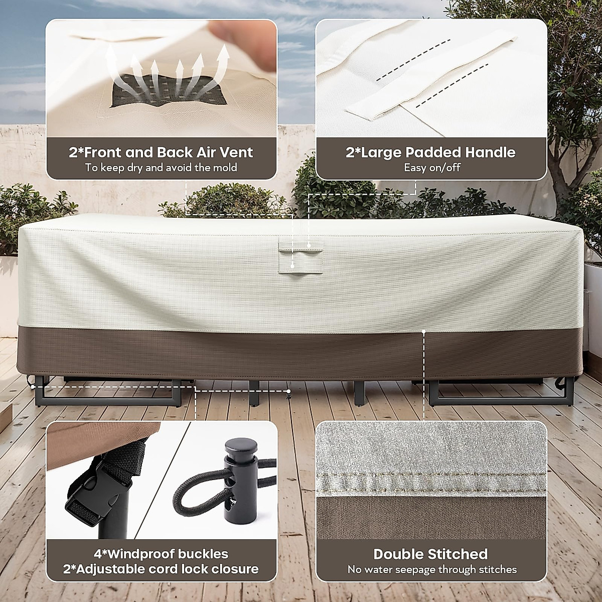 Outdoor Furniture Covers for 5 Pieces Set - Waterproof 600D Oxford Fabric Cover for 5 PCS Patio Sets Wicker Metal Couch Rocking Glider Swivel Chairs Ottoman Sectional Sofa Dining Chair – L/Beige Brown