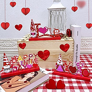 TURNMEON 3 Pcs Valentine's Day Table Decorations Sign Love Red Heart XoXo Gnome Happy Valentines Day Wooden Table Centerpieces Decoration for Valentine Home Office Decor Dinner Room Party Coffee