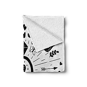 Ambesonne Engagement Party Throw Blanket, Western Themed Will You Marry Me Words with Hearts Celebration Image, Flannel Fleece Accent Piece Soft Couch Cover for Adults, 50" x 70", Black and White