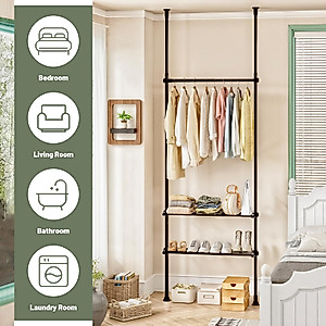 DYN Ptah Floor to Ceiling Adjustble Garment Rack, Heavy Duty Clothes Rack with 2 Shelves, Free Standing Clothing Hanger Tension Rod Cloth Storage Rack Black