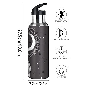 Yasala Halloween Water Bottle Witch Moon Broom Magic Vehicle Coffee Thermos Stainless Steel Insulated Beverage Container 20 oz with Straw Lid BPA-Free for Sport, Travel, Camping, Back to School