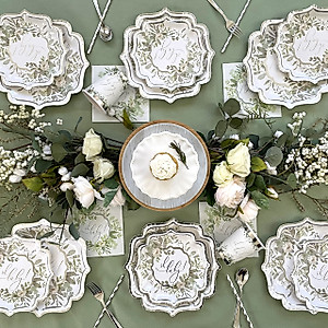 Greenery Baby Shower | Sage Green "Oh Baby" Baby Shower Set | Stunning Real Silver Foil | Serves 16 | Gender Neutral Baby Shower Decorations | Elegant Greenery Baby Shower Decorations |Greenery theme