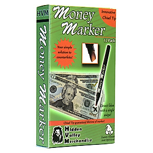Money Marker (12 Counterfeit Pens) - Counterfeit Bill Detector Pen with Upgraded Chisel Tip - Detects Fake Counterfit Bills, Universal Currency Detectors Pack