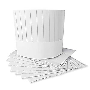 Super Z Outlet Disposable 9" Paper Chef Tall Hat Set for Home Kitchen, Food Restaurants, Classes (10 Pack) White