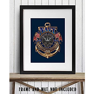 United States Navy-Gold Anchor Crest- 8 x 10"- Naval Wall Art Prints- Ready To Frame-"The Sea is Ours" -Replica Poster Prints. Home-Office-Military Decor. Beautiful Crest-Emblem to Show Navy Pride!