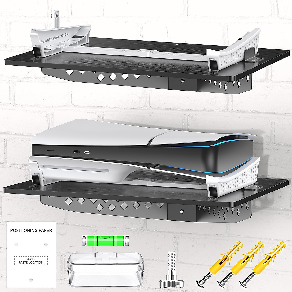 Kosker PS5 Slim Wall Mount Kit Horizontal, PS5 Shelf Wall Mount Horizontal for PlayStation 5 Slim Disc & Digital, PS5 Accessories Base Stand, Upgraded Floating PS5 Wall Mount with Screw Fixing