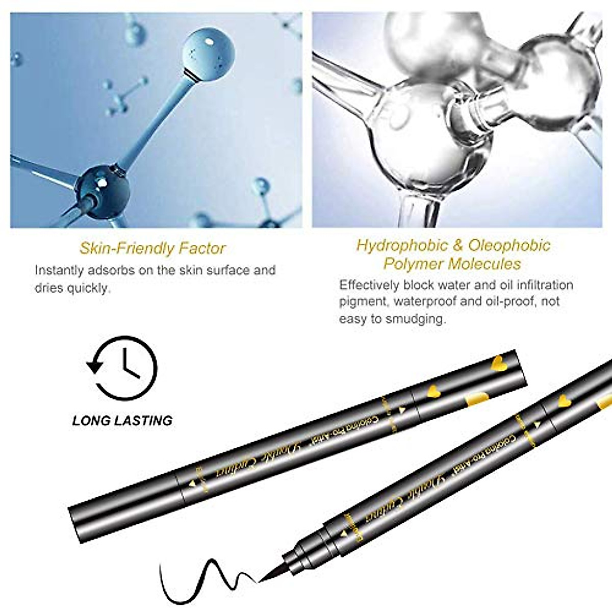 4 Styles/Set Pen Eyeliner Stamp Wing Liner, Waterproof, Double Sided & Long Lasting Eye Pencil , (Heart/Moon/Star /Flowers )Shape Stamp Pen, Super Slim Gel Felt Tip High Black Pigment (4PCS)