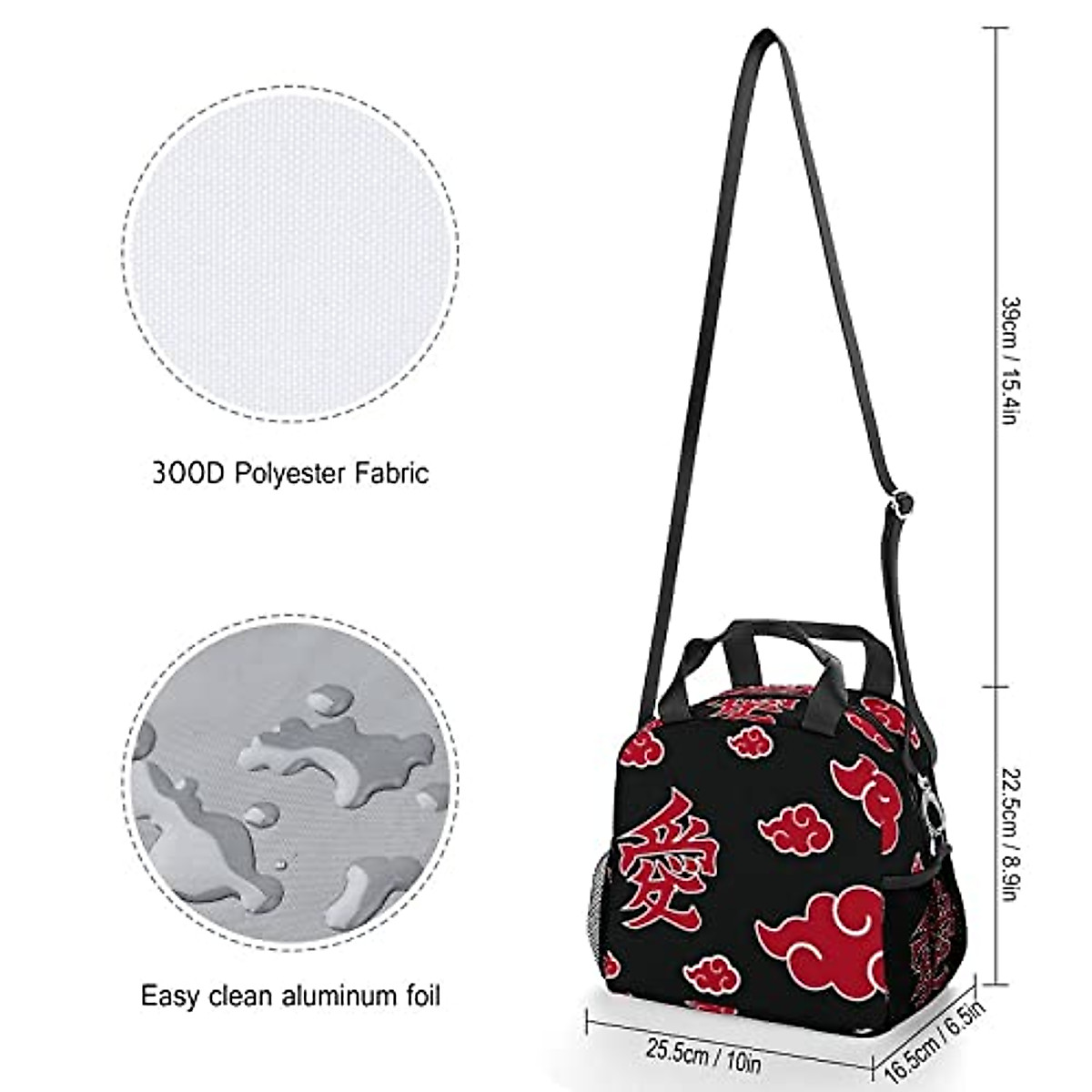 YSkyCaps Love Red Cloud Anime Insulated Lunch Bag Reusable Lunch Box For Kids HandBag with Adjustable Shoulder Strap Warmer Cooler For School Office Hiking, 25.5x22.5x16.5cm(10x8.9x6.5inch)