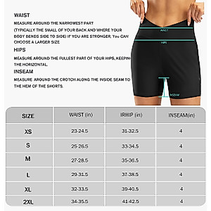 SANTINY Women's 4'' High Waisted Swim Board Shorts Quick Dry V Cut Tummy Control Bathing Suit Bottoms for Women with Pockets (Black_S)