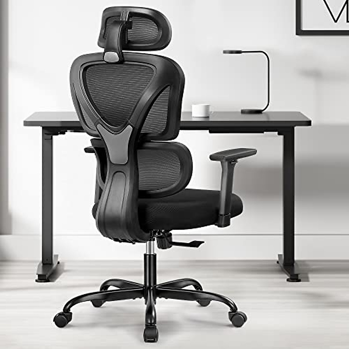 Ergonomic Office Chair, KERDOM Home Desk Chair, Comfy Breathable Mesh Task Chair, High Back Thick Cushion Computer Chair with Headrest and 3D Armrests, Adjustable Height Home Gaming Chair