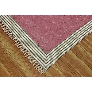 Casavani Indian Handmade Pink, Black Solid Area Rug Boho Kilim Flat Weave Indoor Hall Room Decor Carpet Throw Rug Boho Rugs for Bedroom Living Room Bathroom Balcony 2.6x8 Feet Runner