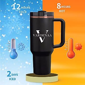 VARDENAA 40oz Tumbler with Handle and Straw, H2.0 FlowState Double Wall Vacuum Reusable Stainless Steel Insulated Water Bottle with Leak Proof lid for Hot and Cold Drinks(Black G)