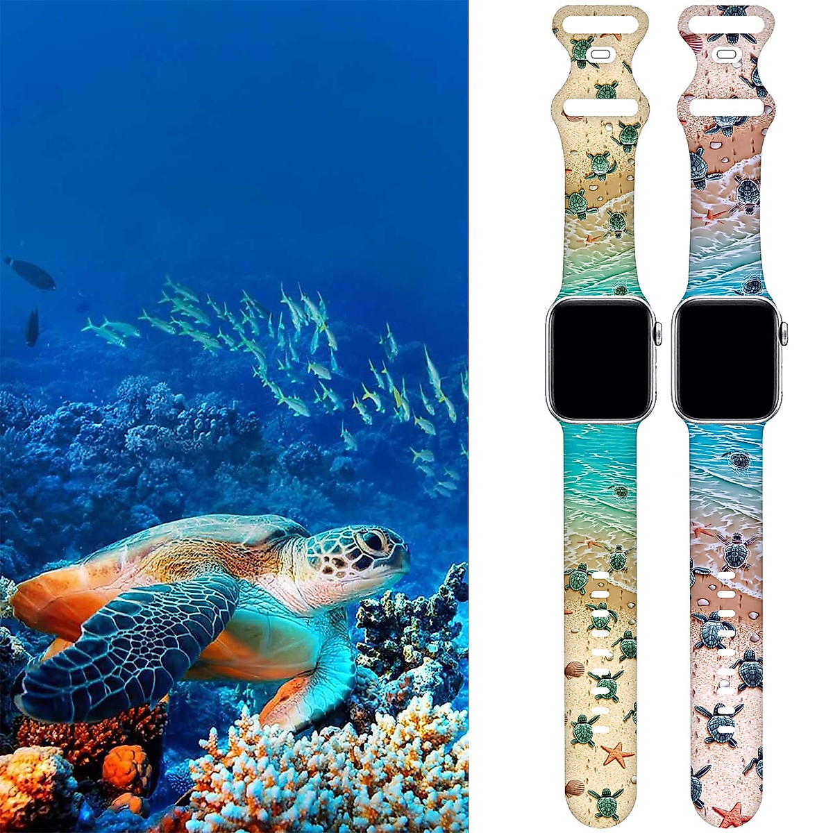 Sea Turtle Sport Watch Bands Compatible with Apple Watch Band 42mm 44mm 45mm,Decoration Silicone Strap Wristbands Compatible with iWatch Bands Series SE 7 6 5 4 3 2 1 for Girls Women Boys Men Couple Boyfriend Girlfriend Lover Gifts