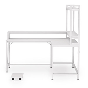 Tribesigns L Shaped Desk with Hutch and Monitor Stand, Corner Computer Desk Home Office Desk with Storage Shelf, Gaming Table Workstation,CPU Stand Included, (White&White)