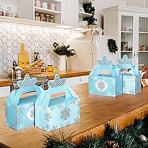 12 Pcs Wonderland Party Favor Box Winter Gable Boxes Snowflake Treat Boxes Birthday Box Paper Goodie Boxes Gift Box for Wonderland Birthday Winter Holidays Baby Shower Weddings Decorations (Blue)