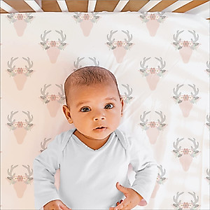 The Peanutshell Pink Woodland Floral Crib Bedding Set for Baby Girls - Crib Quilt, Fitted Sheet, Dust Ruffle Included