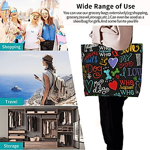 Animal Novelty I Love My Dog Reusable Tote Bag Women Large Casual Handbag Shoulder Bags for Shopping Groceries Travel Outdoors
