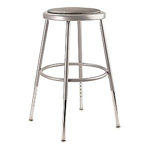 National Public Seating 6400 Series Heavy Duty 18 Inch Adjustable Height Steel Stool with Vinyl Padded Seat, Grey Frame and Legs