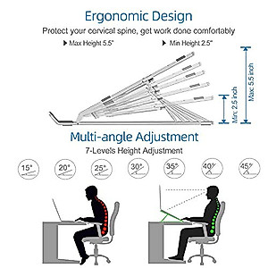 Xtree Laptop Stand,Laptop Holder Riser Computer Stand,Aluminum 7Angles Adjustable Ergonomic Non-Slip Ventilated Desktop Holder, Compatible with MacBook Air Pro, Dell XPS, Lenovo More 10-15.6” Laptops
