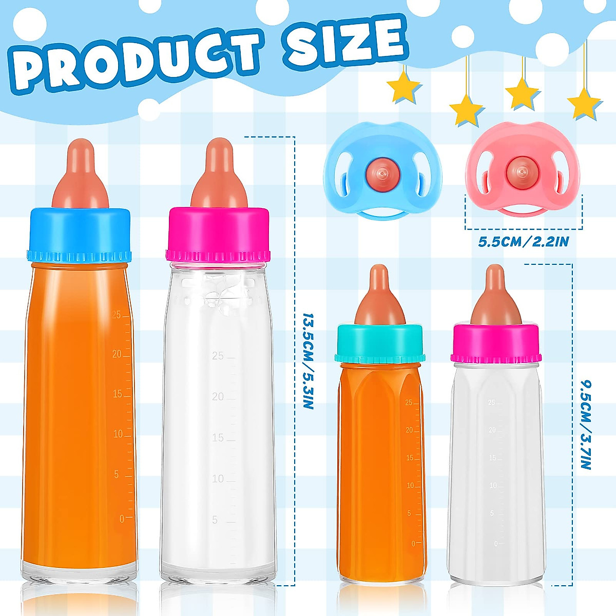 7 Pcs Disappearing Doll Feeding Set Baby Doll Bottles Milk and Juice Bottles with Toy Pacifier Baby Doll Accessories Doll Bottle Toy for Doll Accessories