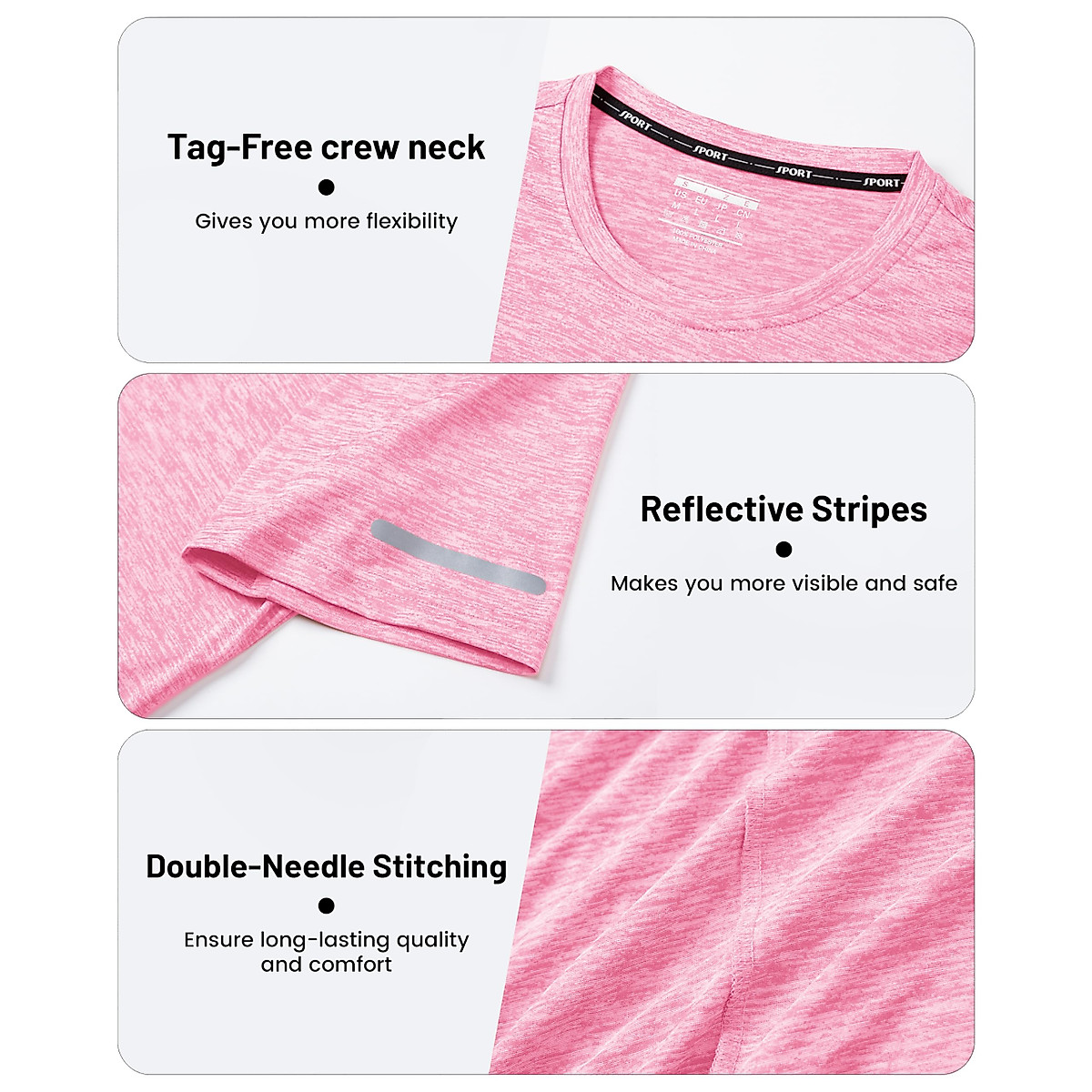 MAGCOMSEN Athletic T Shirts for Men Stretch Crew Neck Dry Fit Breathable Lightweight Cool Running Gym Athletic T Shirt Pink XL