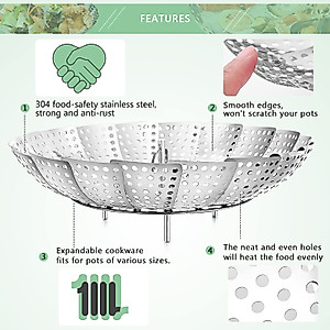 Buylorco Steamer Basket Stainless Steel Folding Vegetable Steamer Insert Steamer Cookware for Veggie Seafood Cooking (fit pots for 5" to 9")