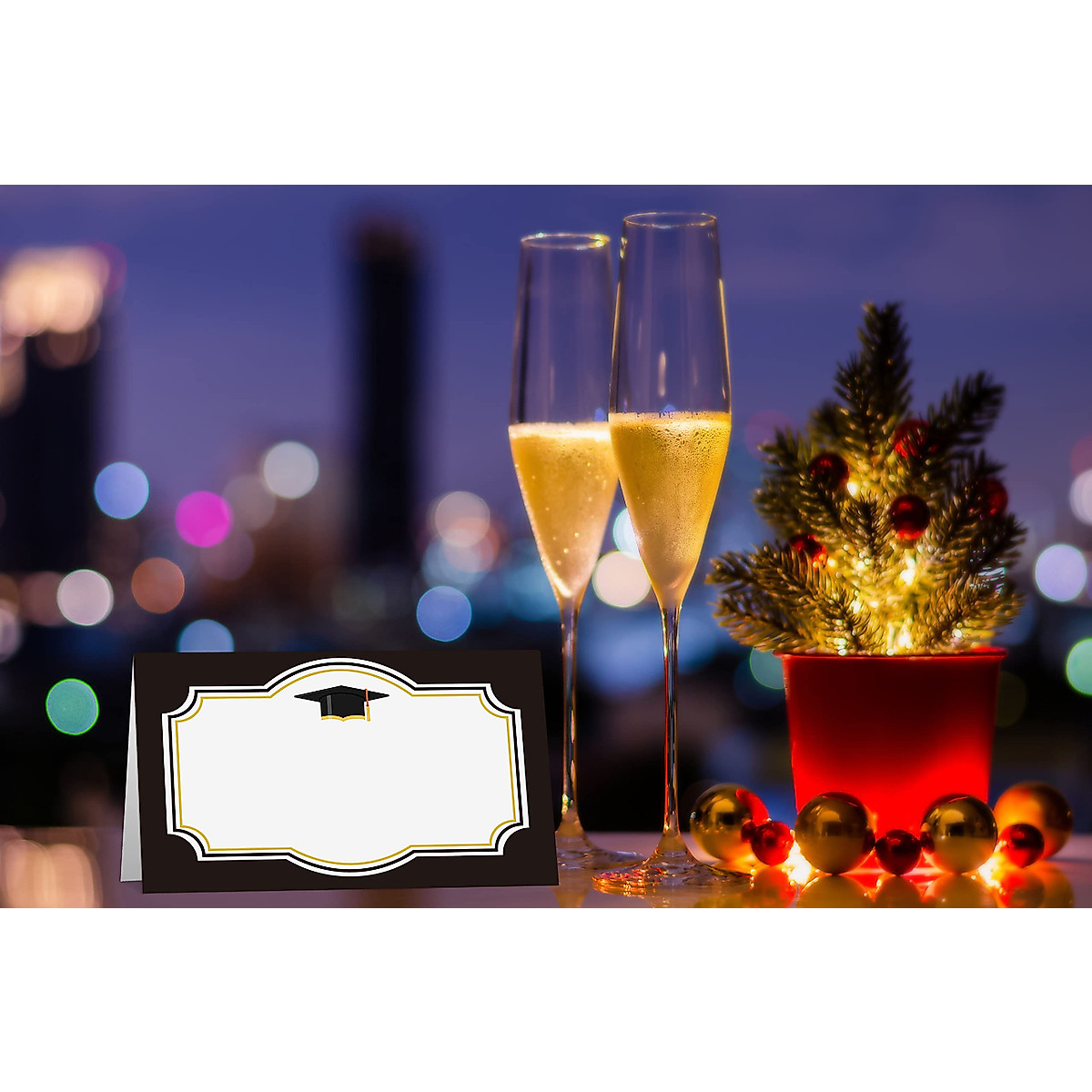 Table Place Card for Graduation Party, 25 Pcs Small Tent Cards Set with Gold Balloons and Graduation Cap Design, Elegant Name Cards Food Lables, Graduation Party Decorations 2022 Supplies(06)