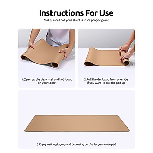 YSAGi Leather Desk Pad Protector, Office Mat, Large Mouse Pad, Non-Slip PU Blotter, Laptop Waterproof Writing for and Home (23.6" x 13.8", Khaki)