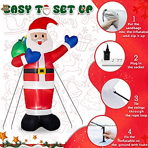 B&D 12FT Giant Christmas Inflatables Santa Claus Outdoor Decorations, Christmas Blow Up Santa Yard Decorations with Gift Bag Built-in LED Lights, Inflatable Christmas Decorations for Yard Garden Lawn
