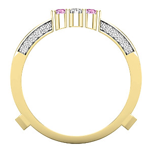 Dazzlingrock Collection Round Pink Sapphire and White Diamond Enhancer Double Wrap Guard Anniversary Band Ring for Women in 14K Yellow Gold, Size 6.5