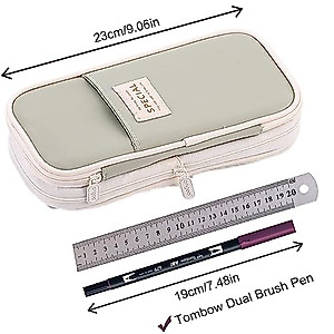 WAFJAMF Large Capacity Pencil Box with Zipper Big Storage Bag Pouch Holder Box Organizer for Office Travel - Light Green