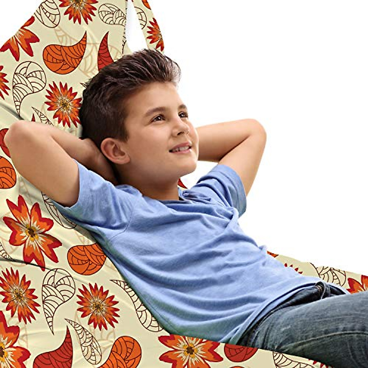Ambesonne Orange Lounger Chair Bag, Red Poppy Flowers in Retro Style and Leaves Flourish Paisley Pattern, High Capacity Storage with Handle Container, Lounger Size, Orange Red Peach