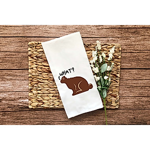 Chocolate Bunny My Butt Hurts What Set of 2 Tea Towels Funny Cute Easter Rabbit Humor Flour Sack Dish Bathroom or Kitchen Decor Hand Towel