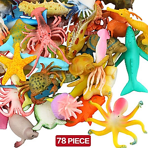 ValeforToy Ocean Sea Animals, 78 Piece Mini Sea Life Creatures Toys Set, Plastic Underwater Sea Animals Learning Toys for Boys Girls Kids Toddlers Party Bag Stuffers, Gift, Prize, Piñata, Sensory Toy