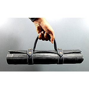 StonKraft - 19" x 15" (Playing Area 12" x 12") Genuine Roll-Up Leather Chess Set - with Wooden Chess Pieces - Black Colour | Comes with Innovative Carry Pouch